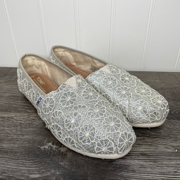 Toms | Shoes | Toms Lace Silver Glitter Crochet Slip On | Poshmark